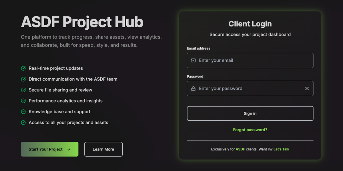 ASDF Project Hub - Client Portal | Track Progress & Collaborate